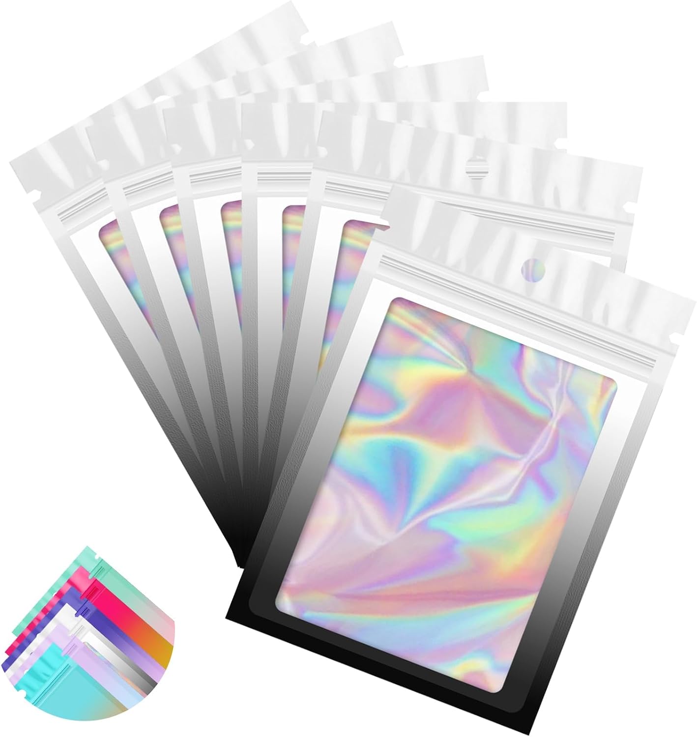 Amazon.com: Funfery 100 Pack Gradient Holographic Bags,Resealable Bags ...