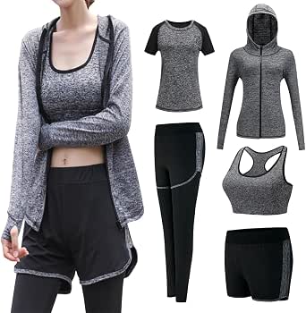 Amazon.com: 5 PCS Workout Sets for Women, Exercise Wokrout Clothes Yoga ...