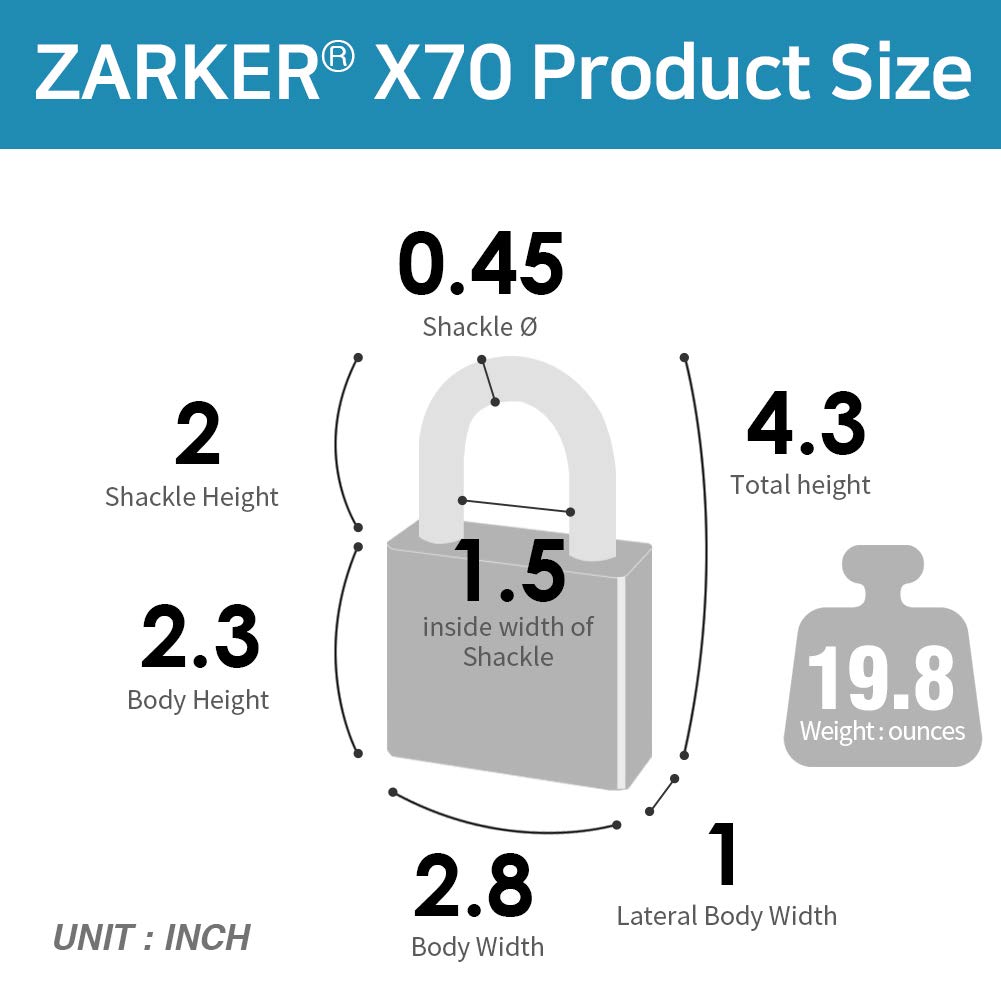 Snapklik.com : Zarker X70 4 Digit Stainless Steel Shackle Combination Lock