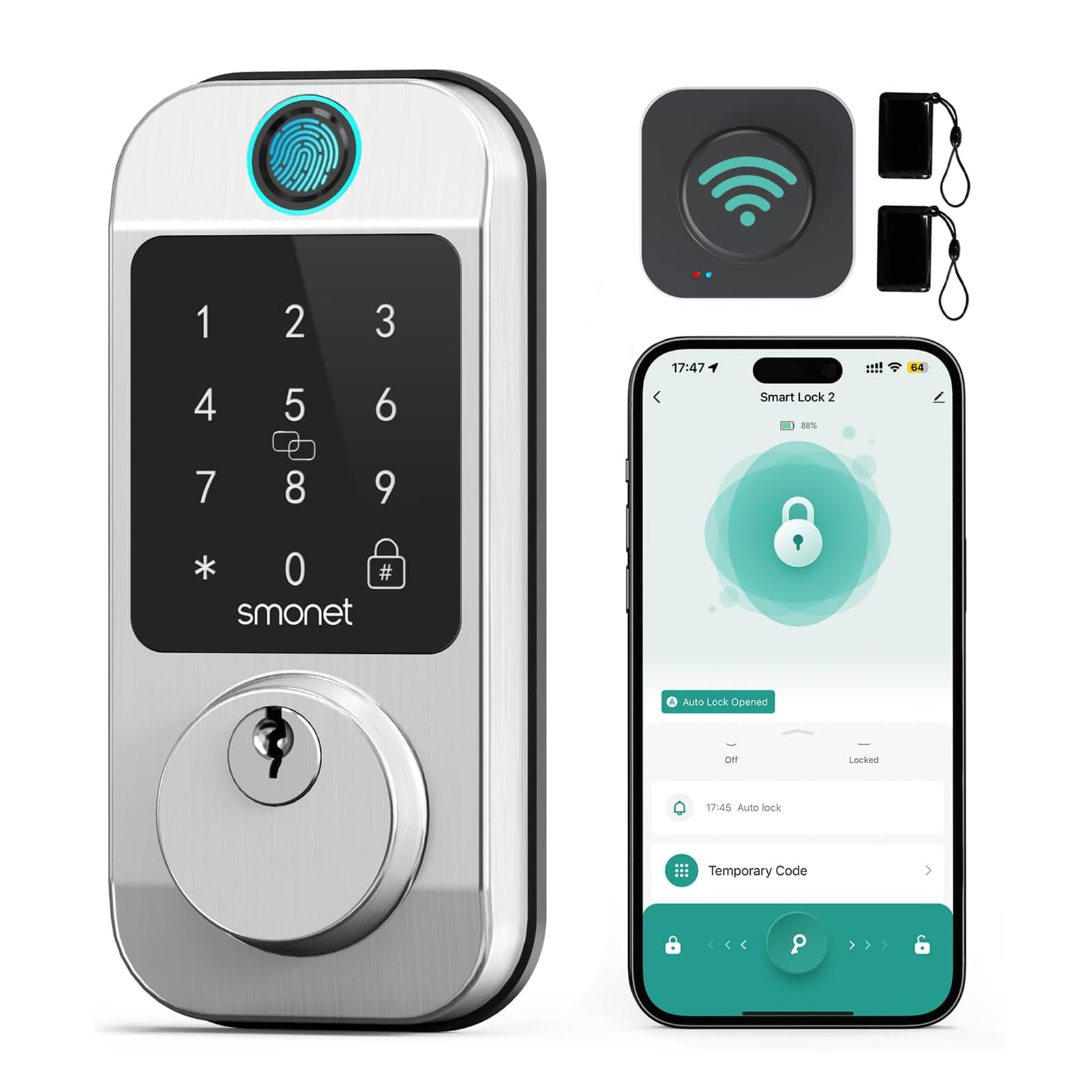 Smart Lock WiFi Fingerprint Deadbolt: SMONET Keyless Entry Smart Door ...