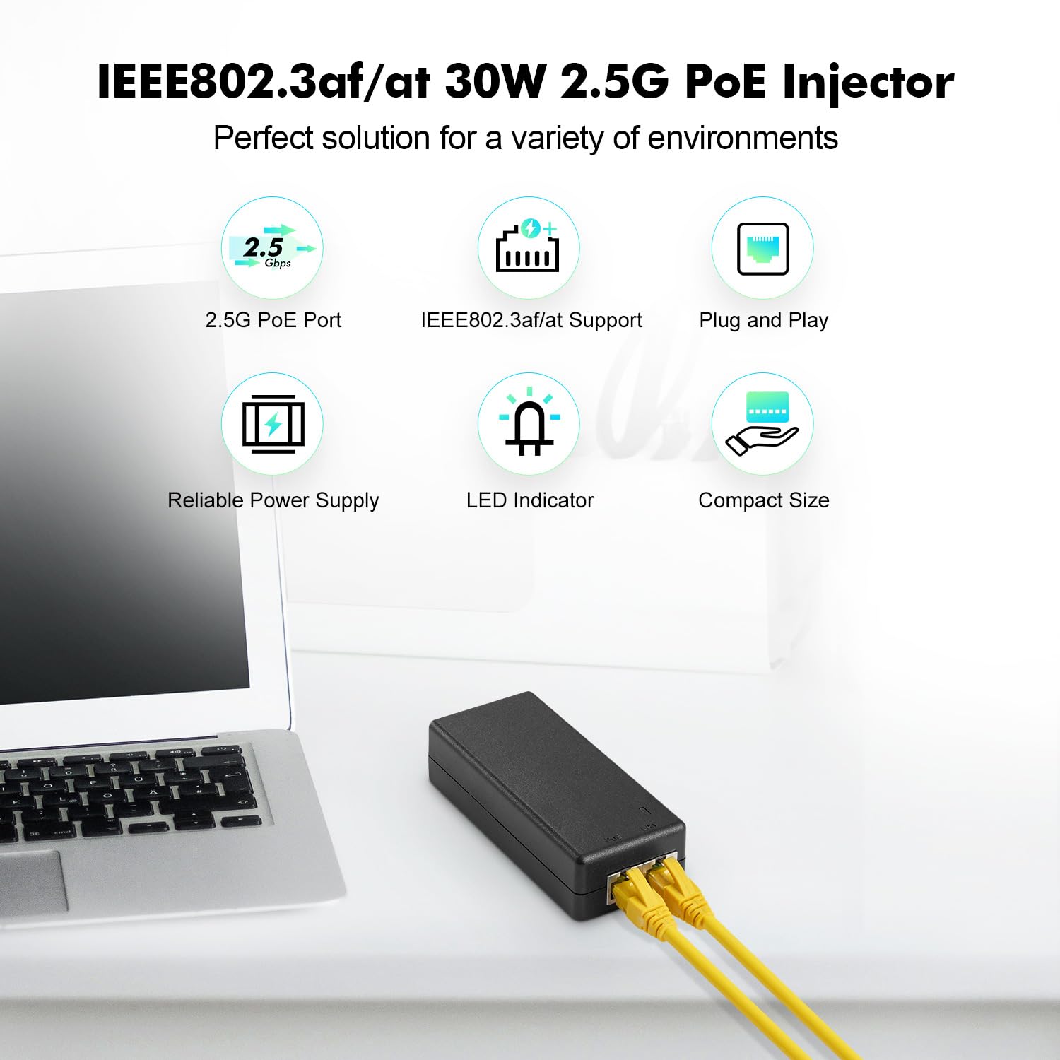 Snapklik.com : YuLinca 2.5 Gigabit PoE+ Injector, 8023af/at Power Over ...