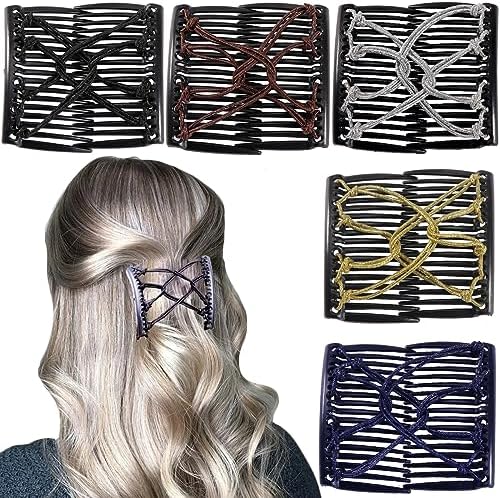 Amazon.com : 5 Pieces Elastic Magic Hair Comb Stretchy Double Comb Hair ...