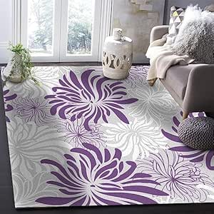 Amazon.com: Area Rug 4x5ft, Purple Floral Art Girl Room Rug, White Grey ...