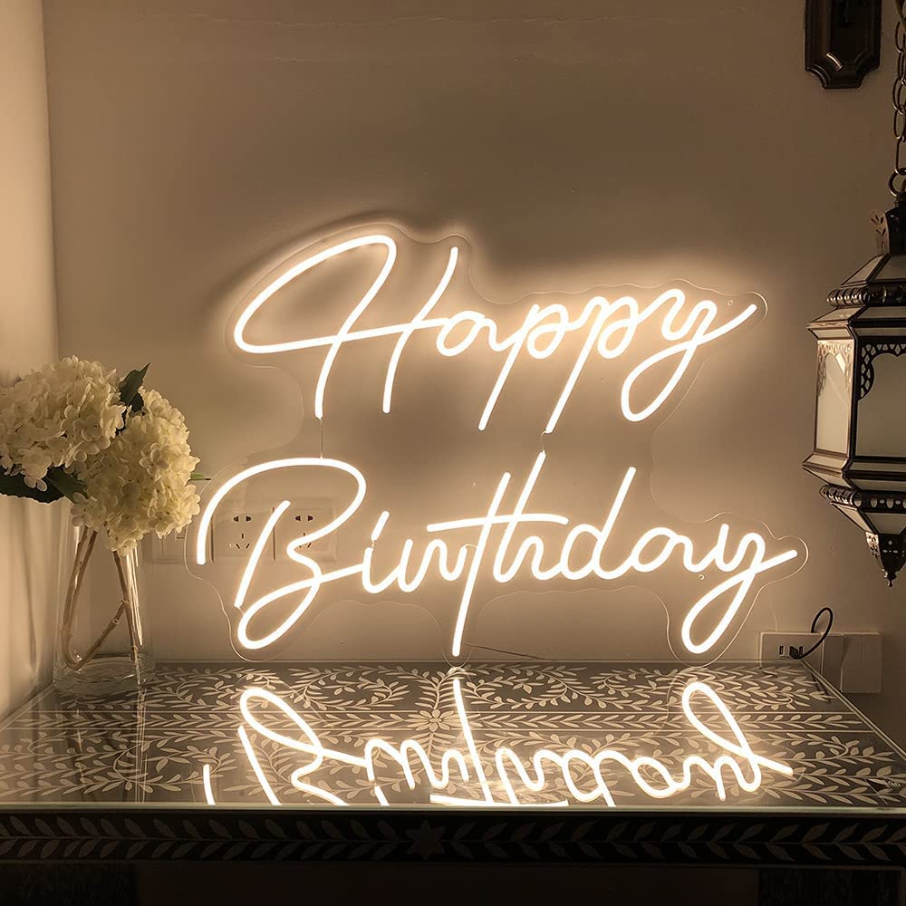 Large Happy Birthday Neon Sign, Dimmable Happy Birthday Led Sign ...