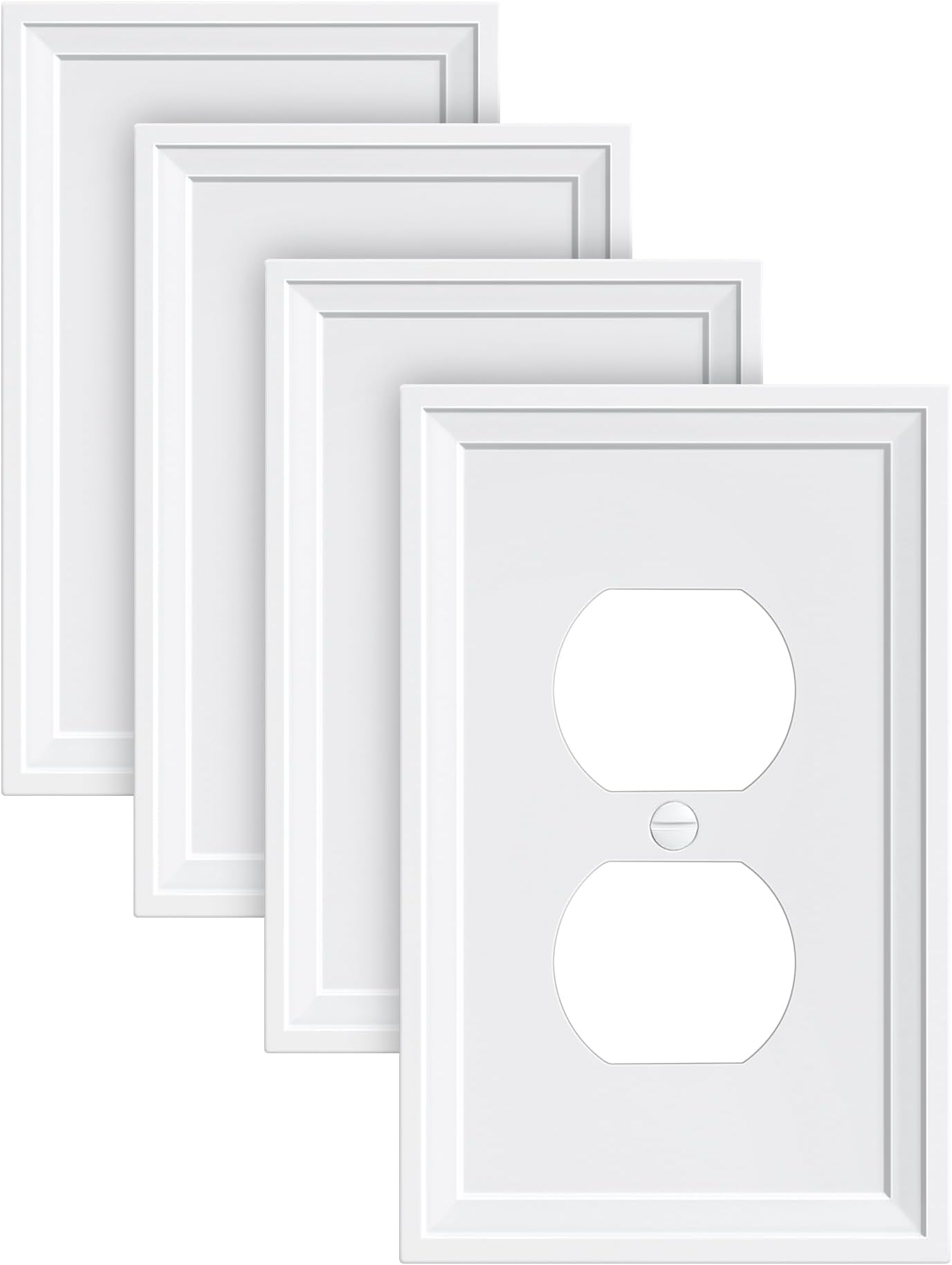 White Decorative Quad Decorator Wall Plate, Natural Material Rocker ...