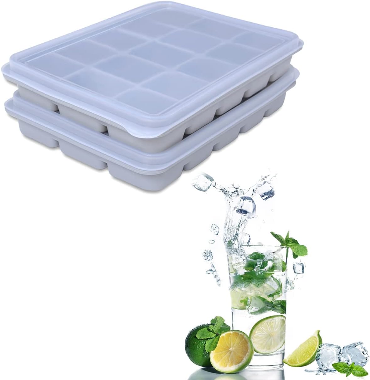 Amazon.com: Ice Cube Trays, GDREAMT 2 Pack Silicone Ice Tray with ...