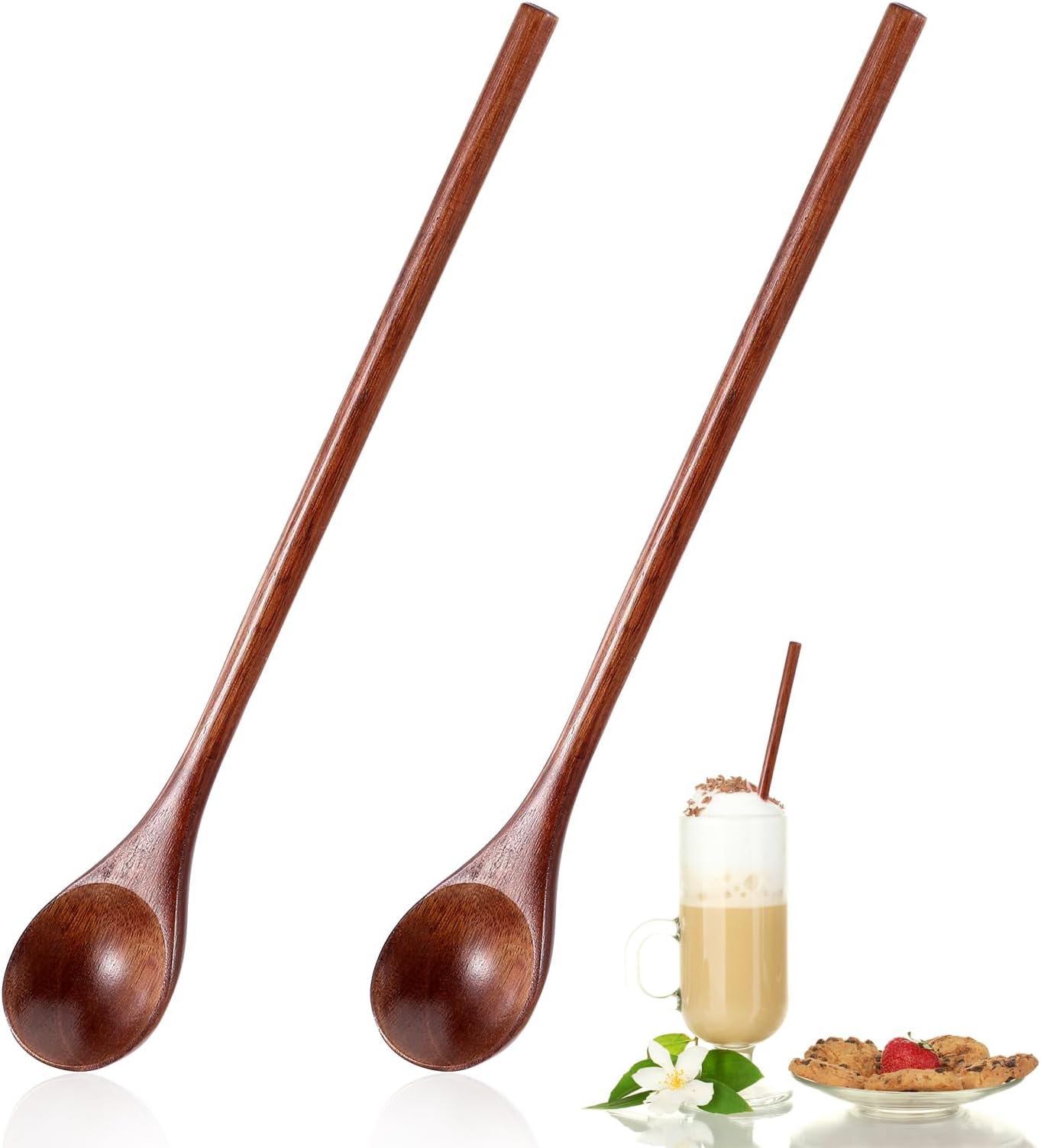 Amazon.com: Sibba 2Pcs Wooden Long Tea Spoons Honey Spoon Long Handle ...