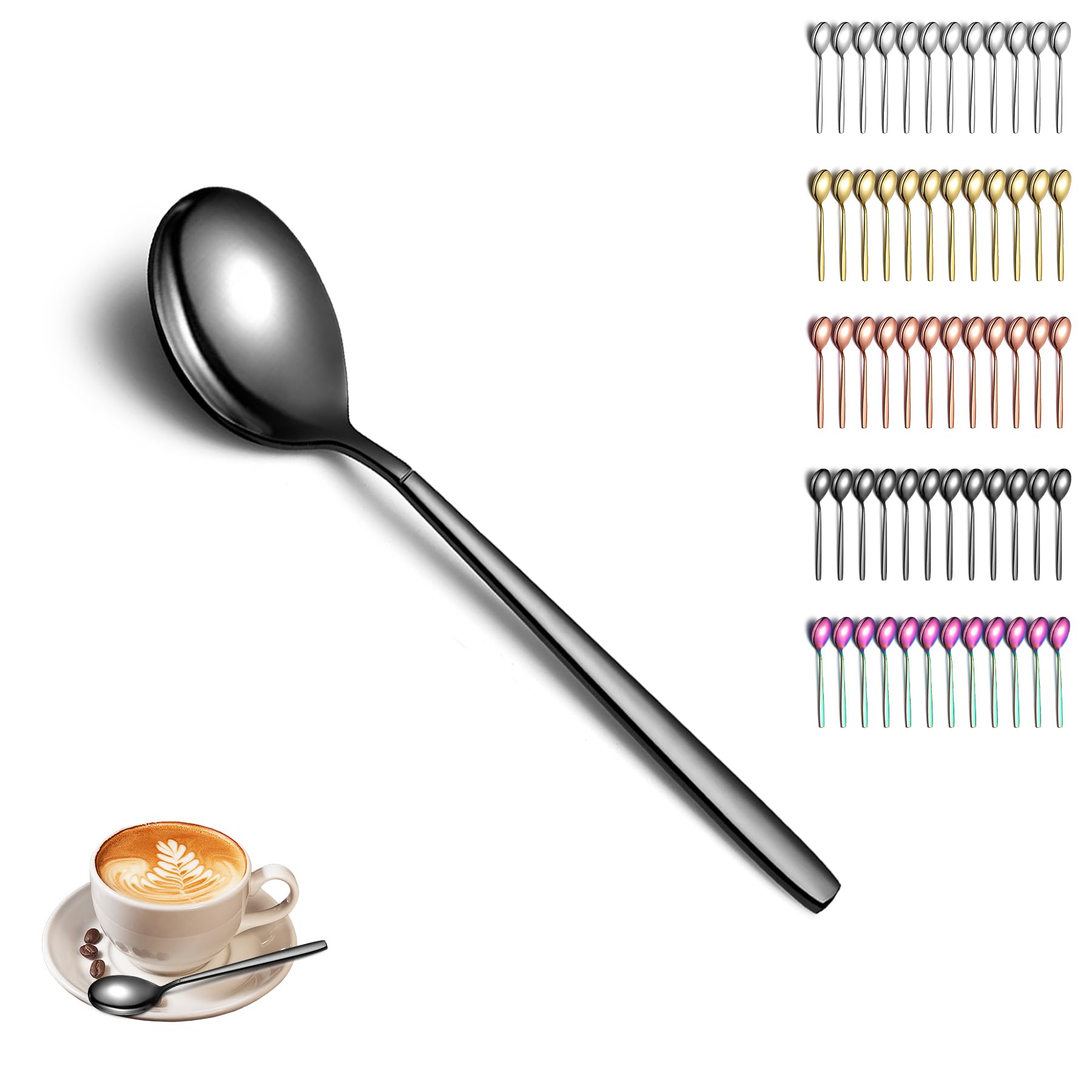 Berglander Black Teaspoon 12-Piece Set, Stainless Steel Titanium Plated ...