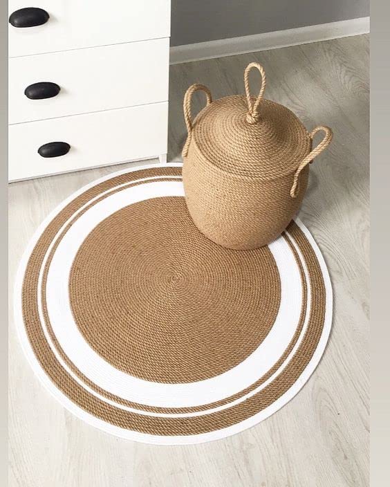 Buy ALSTONIA Handwoven Jute Natural Reversible Rugs Round Braided Floor ...