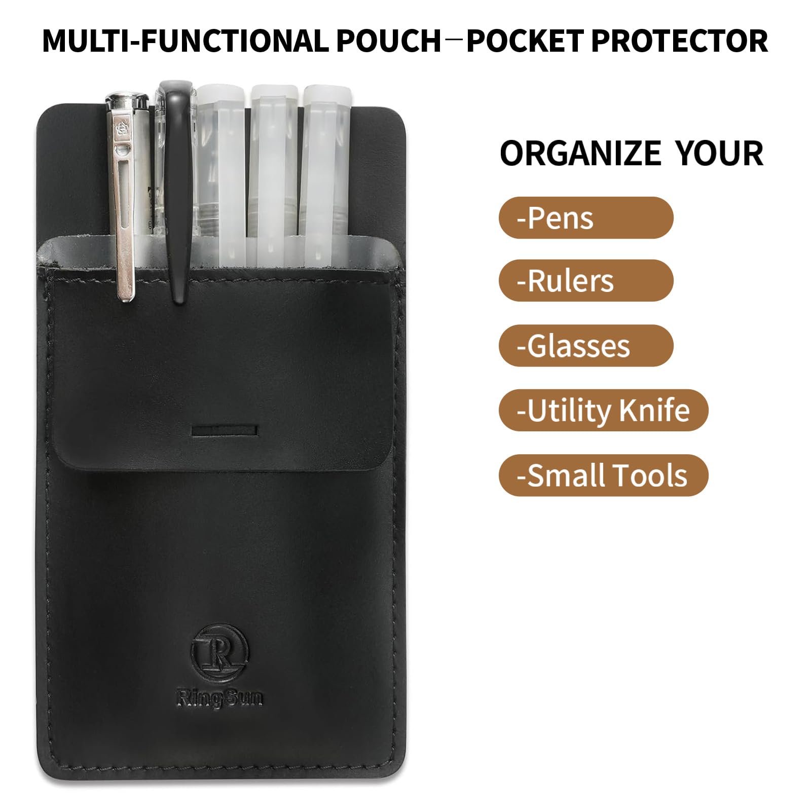 Snapklik.com : Pocket Protector For Men, Full Grain Leather Pen Protect ...