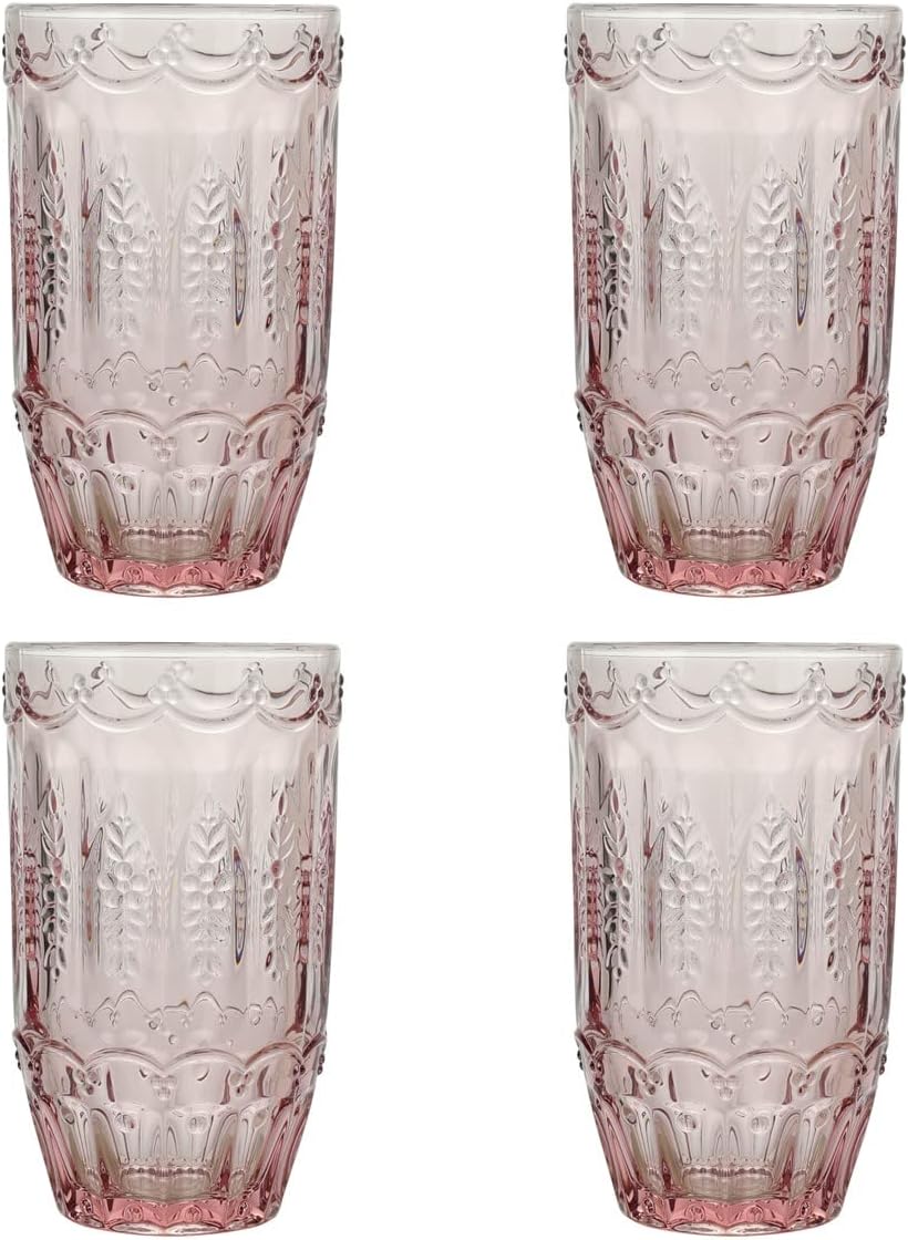 Amazon.com | Elle Decor Highball Glasses | Set of 4 | Pink Colored ...