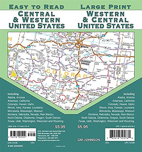 Central & Western United States / Large Print Map: GM Johnson ...