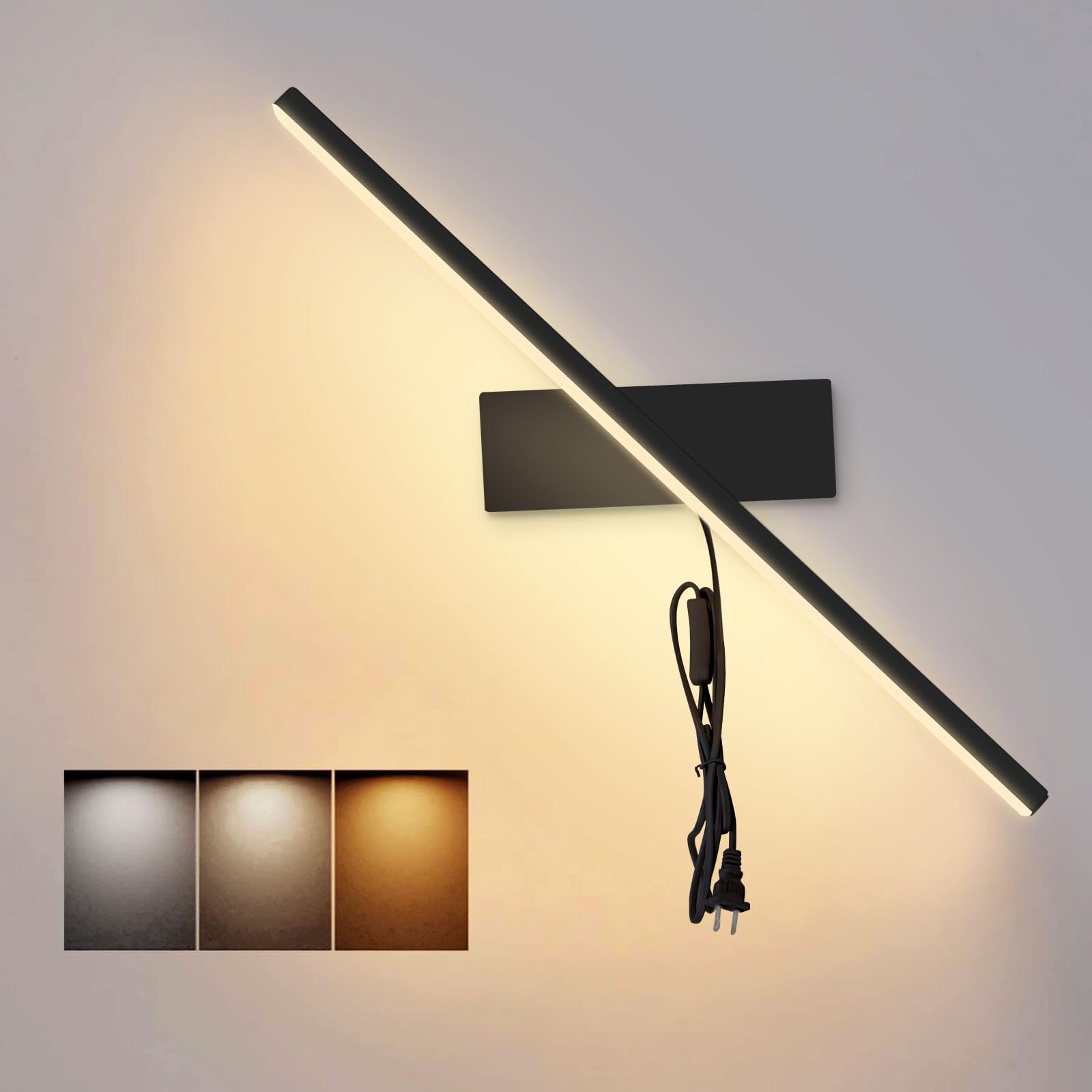 Ditoon Modern Plug in Wall Sconce Set of 2 LED Black Wall Lights with ...