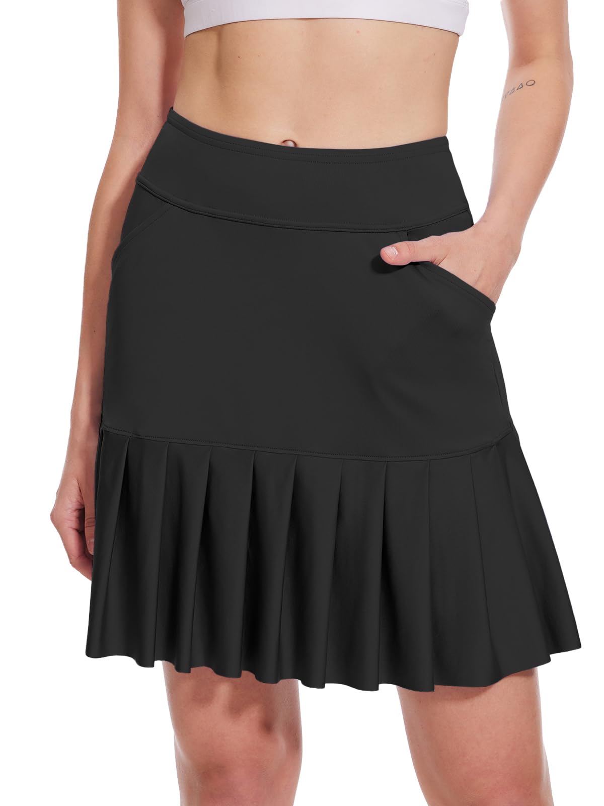 M MOTEEPI 19" Golf Skirts for Women Knee Length Ruffle Hem Skirt Tennis Skirt Athletic Skort for ...