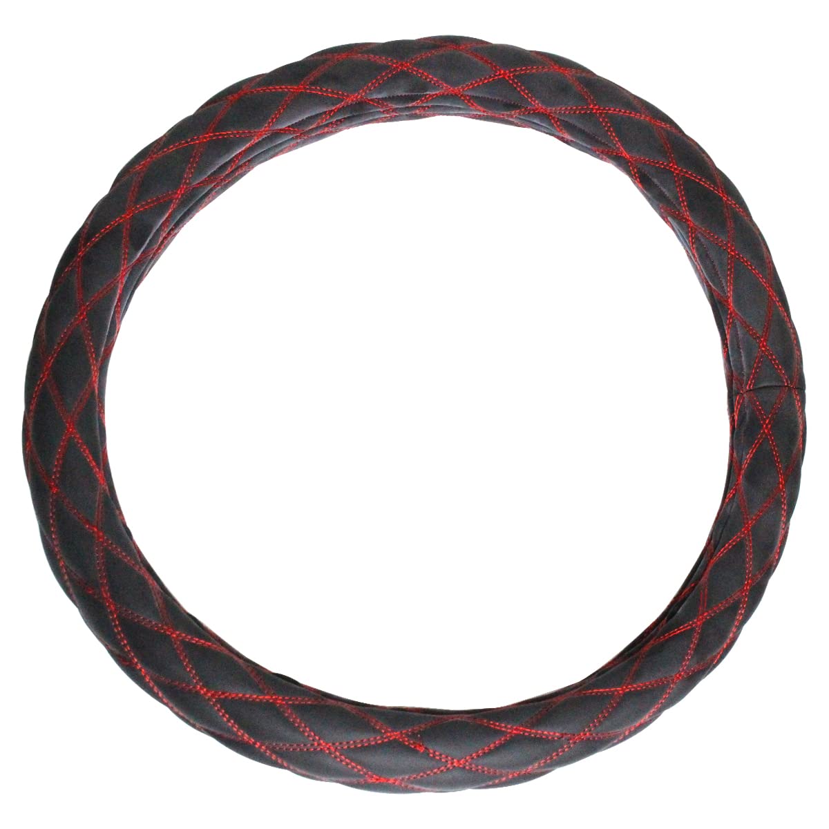 Amazon | 極太 太巻き ステアリングカバー ハンドルカバー 45cm～46cm 艶消しブラック×レッドステッチ ダイヤカット キルティング 2HS-B 2L-B | ハンドルカバー ...