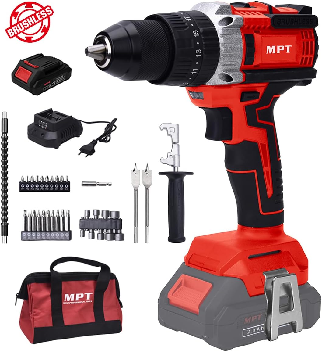 Amazon.com: Cordless Drill - MPT 21V Brushless Drill Set with Batteries ...