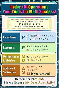Amazon.com: Order of Operations Poster for Classroom - Math Poster for ...