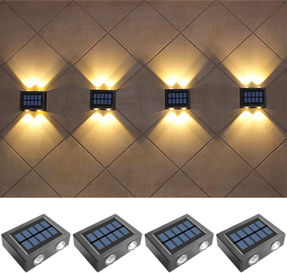 Solar Up and Down Wall Lights Outdoor 4 Pack, 4 LEDs Path Light Solar ...