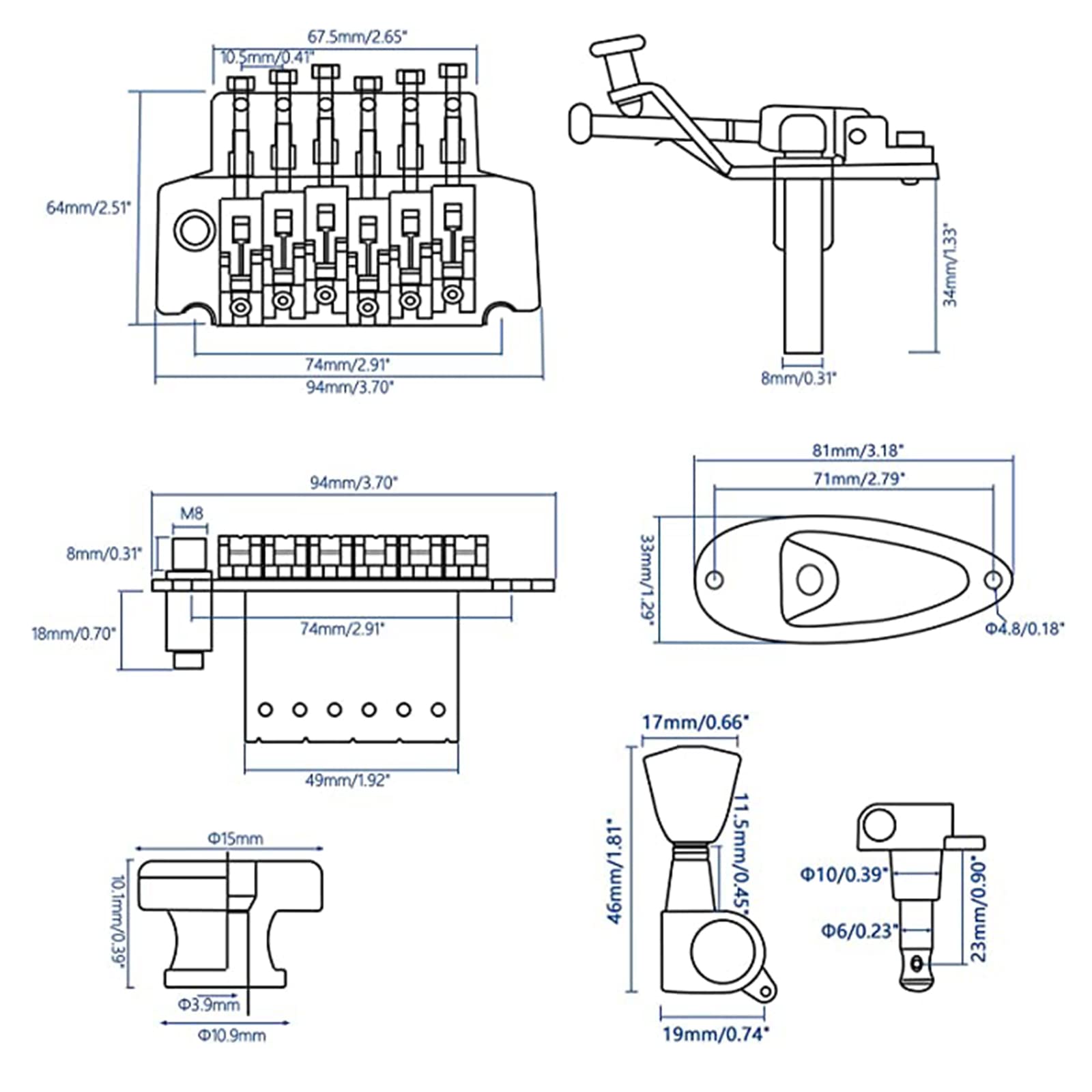 Snapklik.com : Swhmc Double Locking Tremolo Bridge Set - Floyd Rose Style