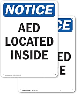 Amazon.com: (2 Pack) AED Located Inside OSHA Notice Sign 7 Inch X 10 ...
