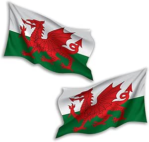2 x 10cm Waving Wales Flag Vinyl Stickers - Welsh Dragon Travel ...