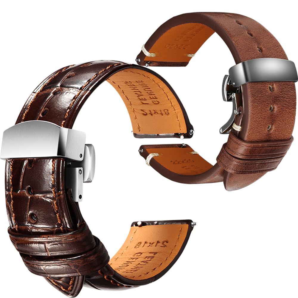 Amazon.com: REZERO Brown Handmade Quick-Release Genuine Leather Watch ...