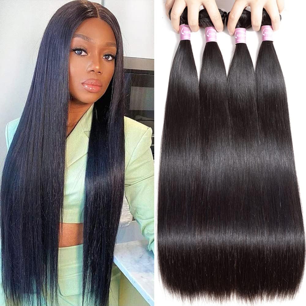 Amazon.com : Human Hair Bundles Straight Hair 4 Bundles 100% ...