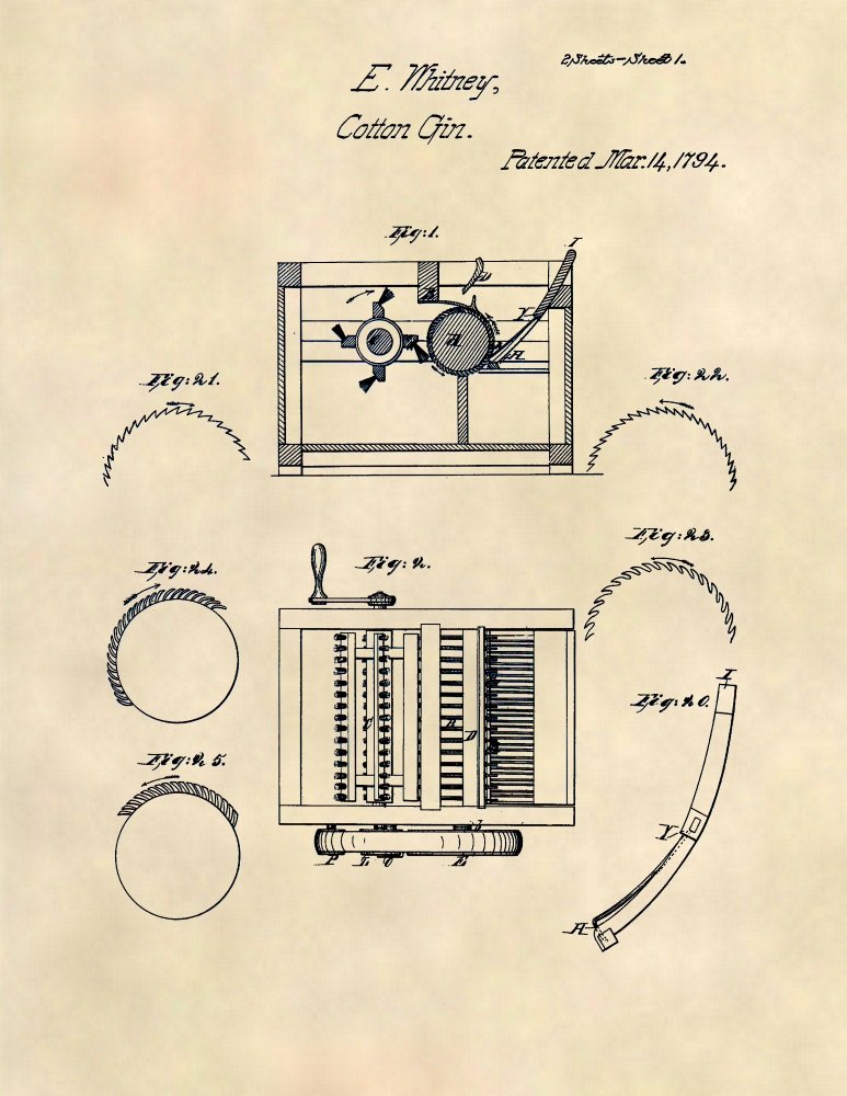 Eli Whitney Cotton Gin Diagram