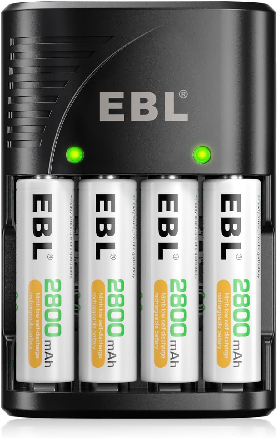 EBL AA Rechargeable Batteries 2800mAh 4-Pack and Smart Battery Charger ...