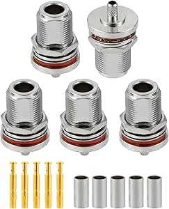 Amazon.com: POBADY 5 PCS N Bulkhead Female Crimp RF Connectors 50 ohm N Female Jack RF Coaxial ...