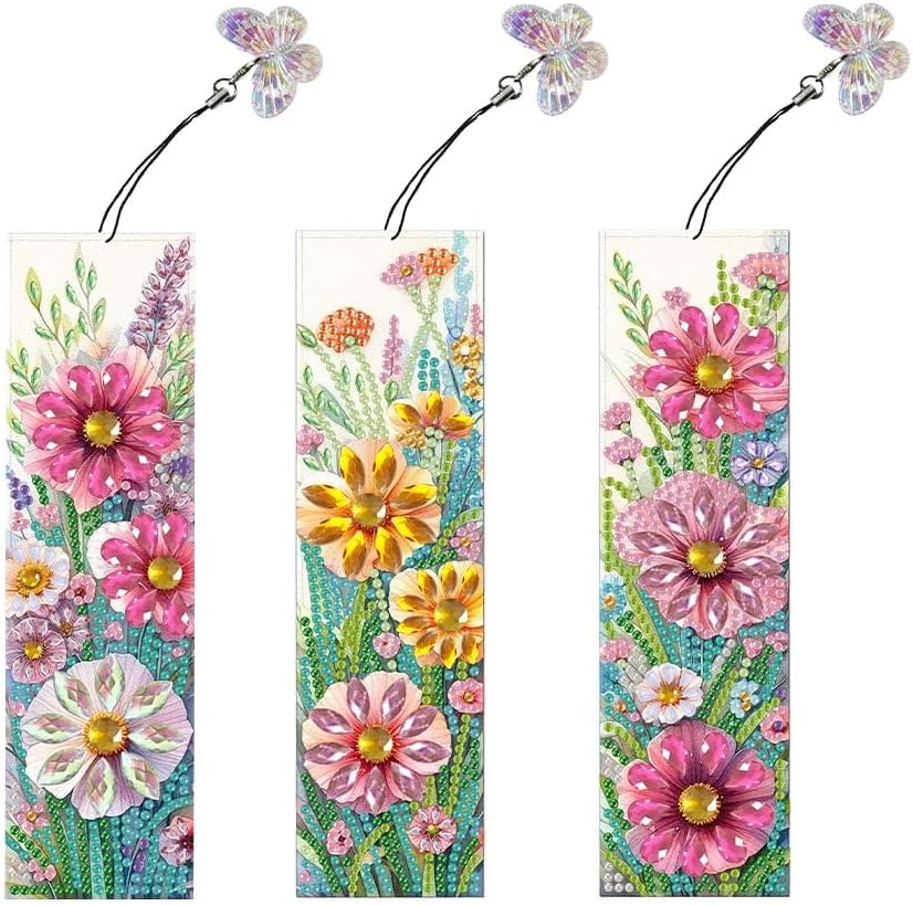 Amazon.com : 3pcs Flower Diamond Art Bookmarks,Diamond Painting ...