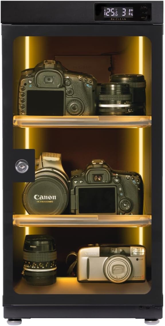 Amazon | Re:CLEAN リクリーン 50L 防湿庫 NEXT デジタル湿度計湿度計 5年保証 ドライボックス カメラ収納ケース カビ対策 鍵付き (ブラック, 50リットル ...