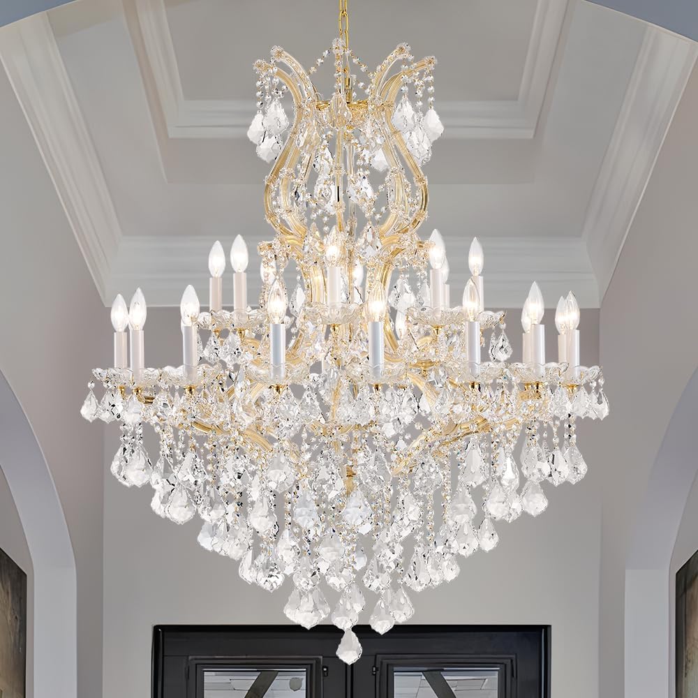 LIZZTREE Large Gold Modern Crystal Chandelier Light Fixtures - 24 ...