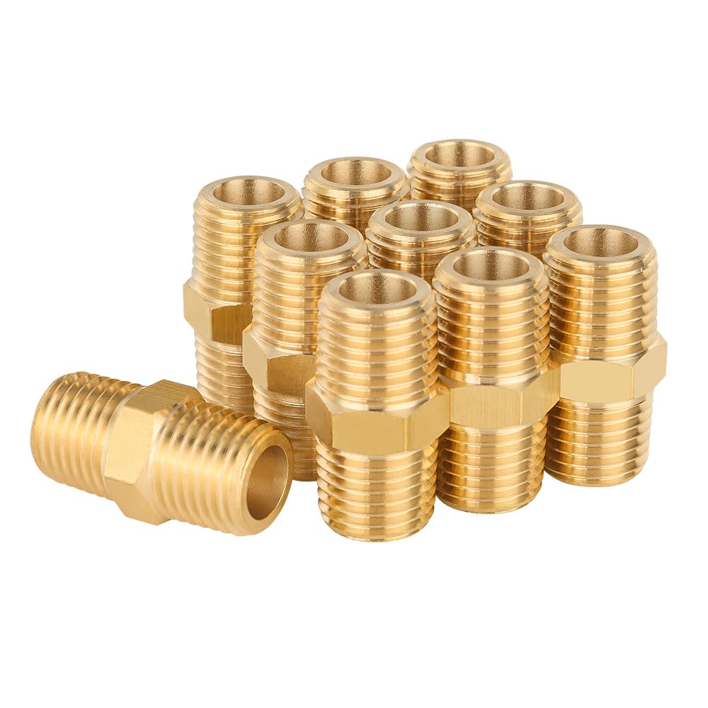 Snapklik.com : (Pack Of 10) Brass Pipe Fittings, 1-inch Male NPT Hex ...