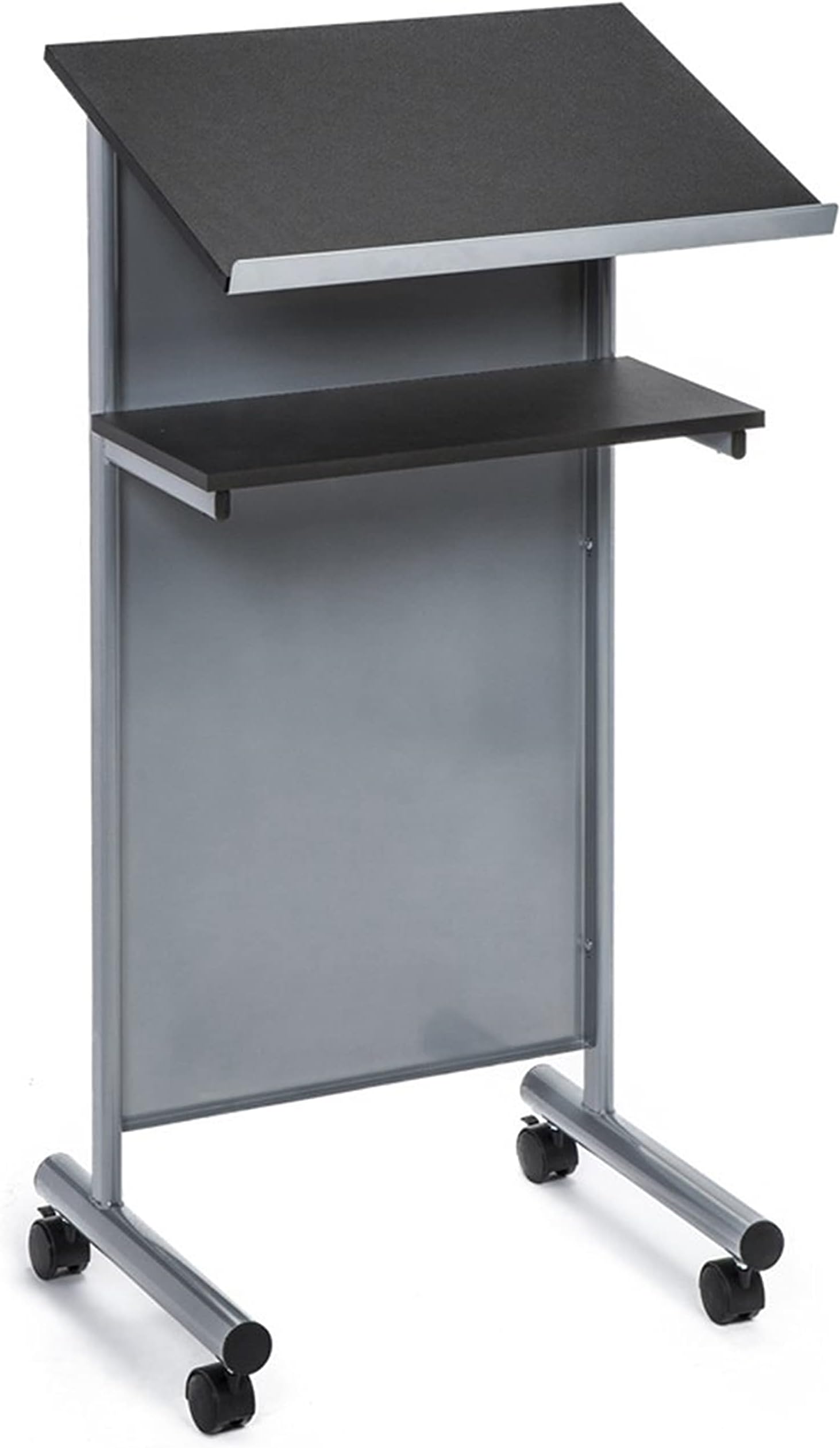 Audio-Visual Direct Wheeled Lectern with Storage Shelf - Silver/Black ...