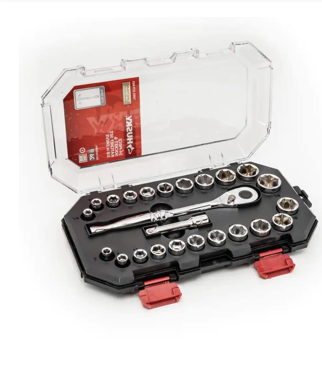 Husky 3/8 in. Drive Ratchet SAE/Metric Standard Socket Set (24-Piece ...
