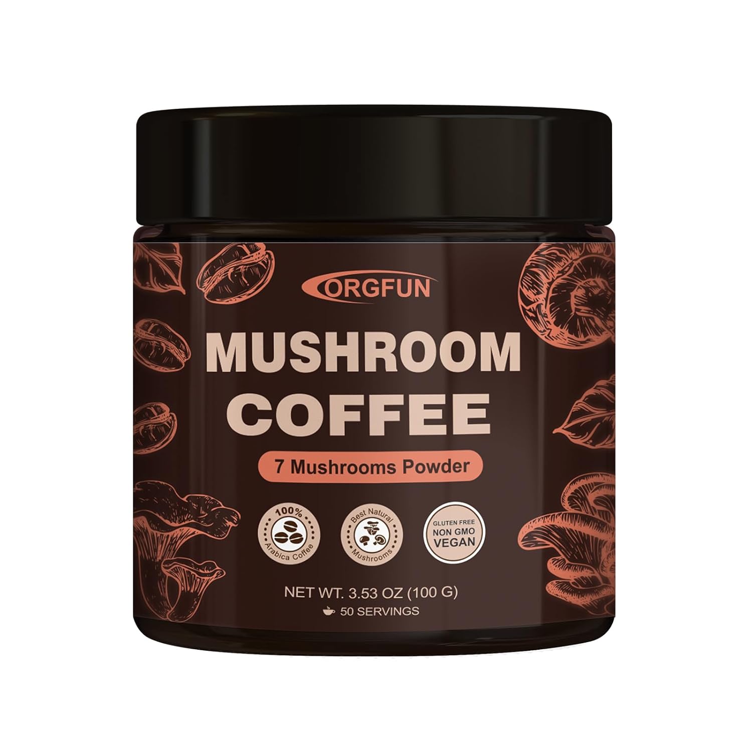 ORGFUN Café de hongos prémium (50 porciones) con 7 hongos ...