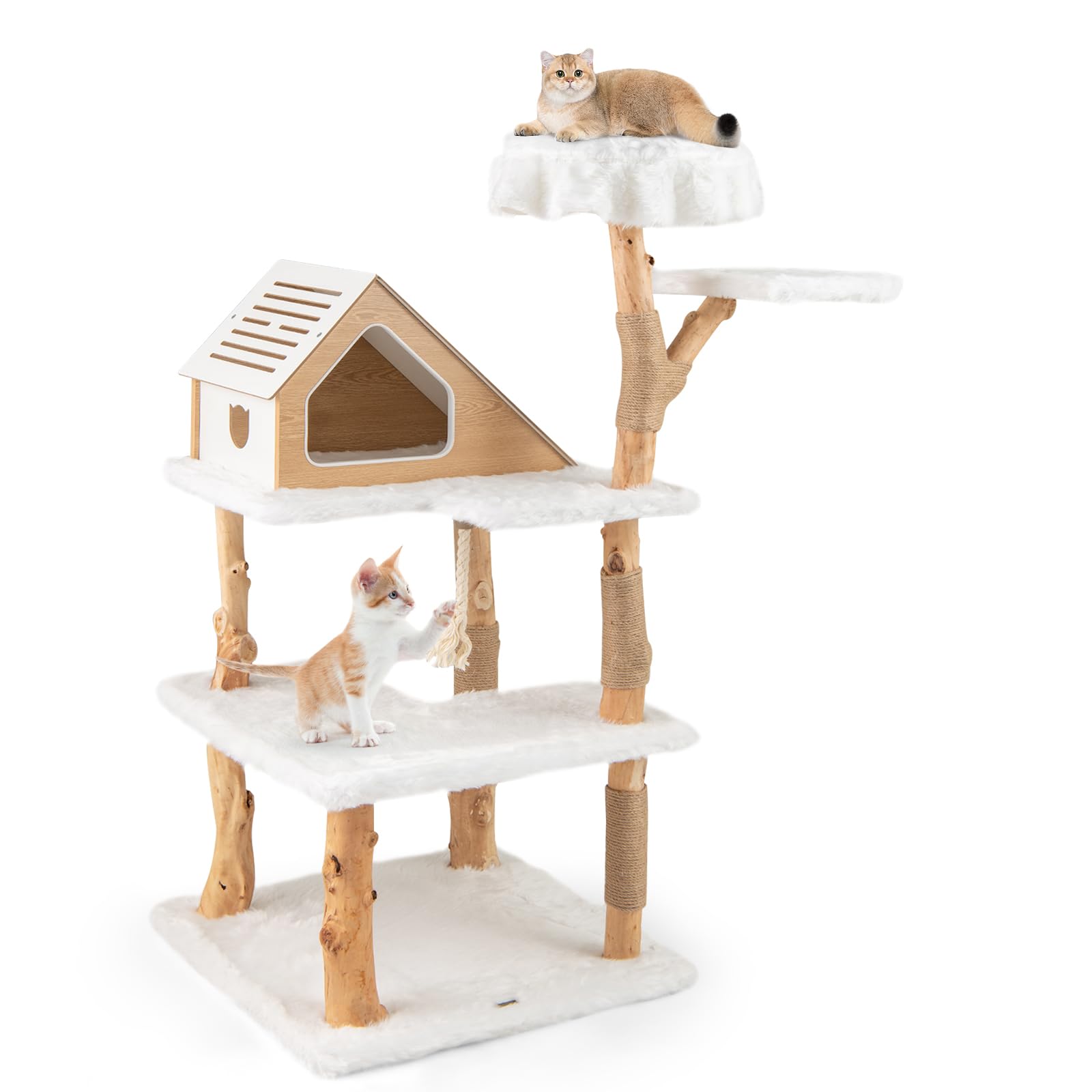 Amazon.com : Tangkula Solid Wood Cat Tree, Modern Wooden Cat Tower with ...