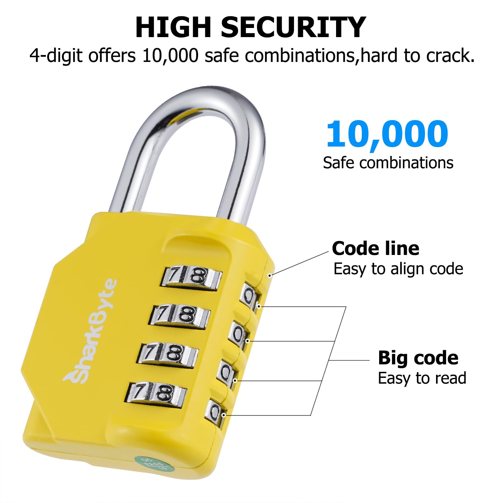 SharkByte Combination Padlock, 4-Dial Heavy Duty Combination Lock ...