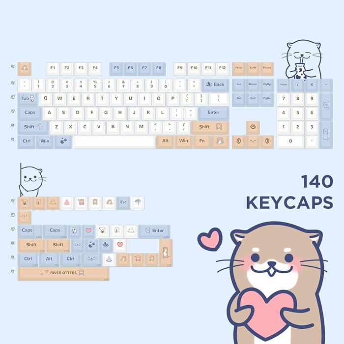 Buy YUNZII Otter Keycap Set, 140 keycaps PBT Dye Sublimation keycaps ...