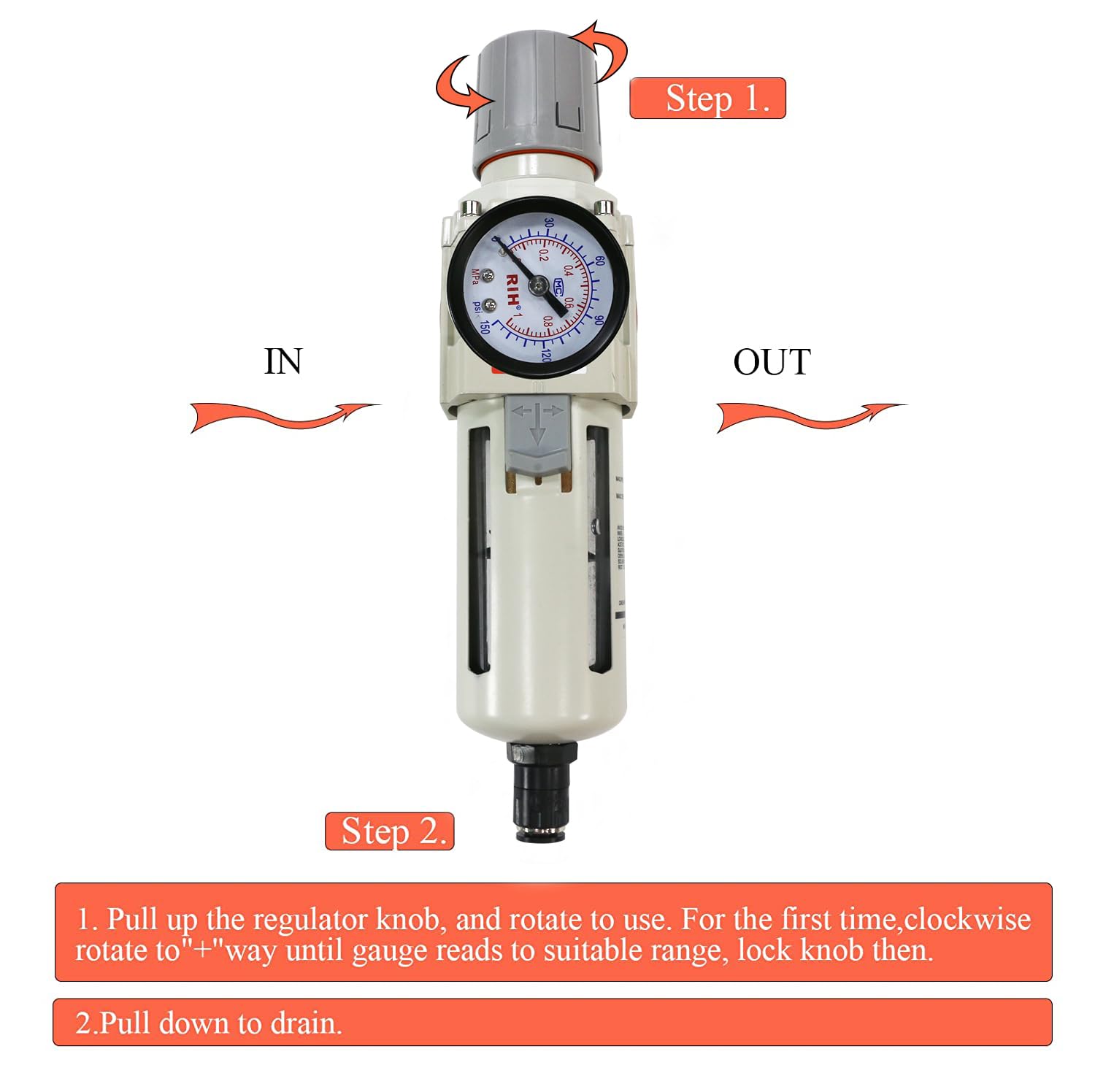 Snapklik.com : RIH Pneumatics 1/2"NPT Auto Drain Air Filter Pressure ...