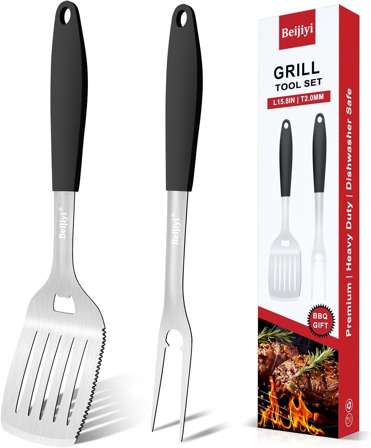 Amazon.com : Beijiyi Grill Tools Set, Thicked Stainless Steel BBQ Tools ...