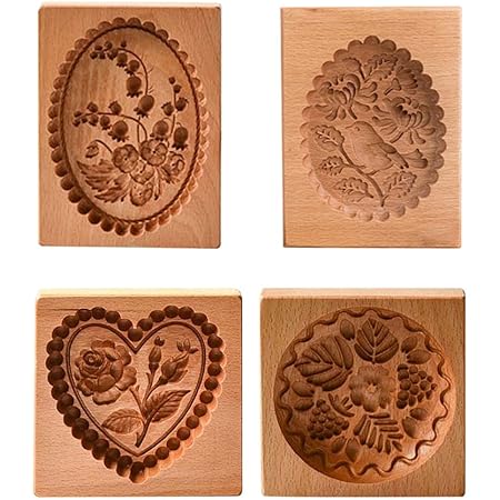 Amazon.com: Monthlove 4PCS Cookie Stamps Carved Wooden Cookie Mold ...
