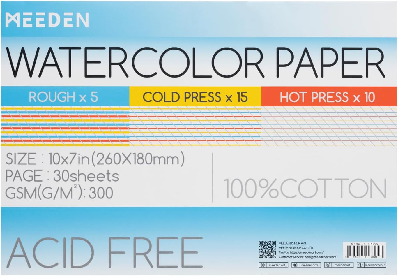 Amazon.com: MEEDEN Watercolor Paper Block - 3 Textures 100% Cotton ...
