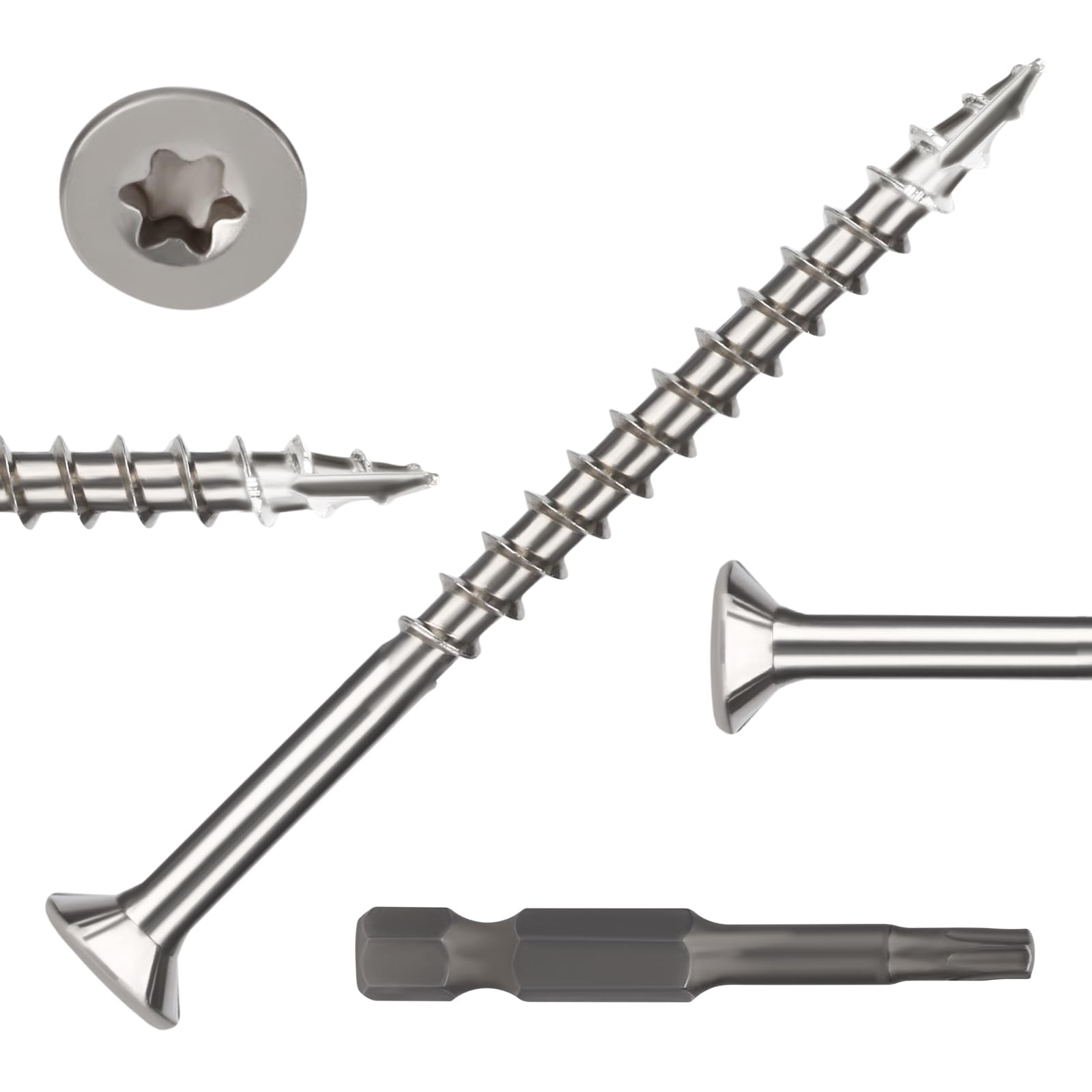Snapklik.com : 304 Stainless Steel Wood Screws, Flat Head T25 Torx ...