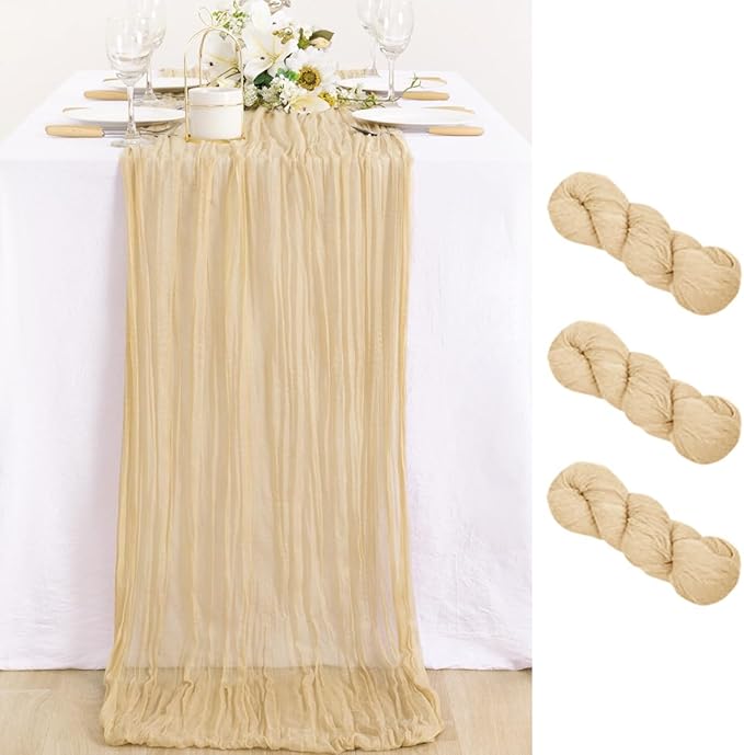 Amazon.com: MLMC 3 Pack Champagne Cheesecloth Table Runner 10ft Sand ...