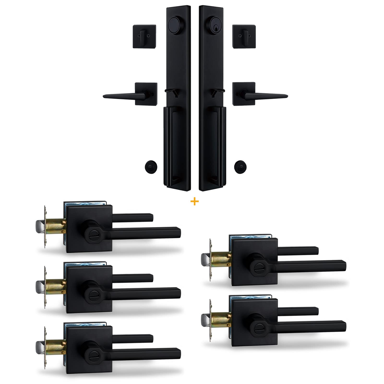 NEWBANG (Keyed and Dummy Double Door Handle Set + (5 Pack) Privacy Door ...