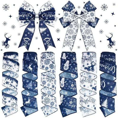 Amazon.com: Chitidr 6 Rolls 30 Yards Christmas Wired Ribbon 2 Inch Blue ...