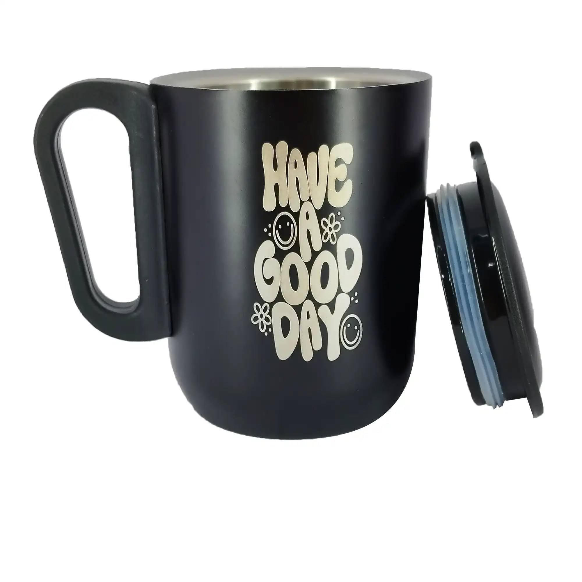 Buy Yes Kitchen Good Day Double Wall Tea/Coffee with Cap Mug Black ...