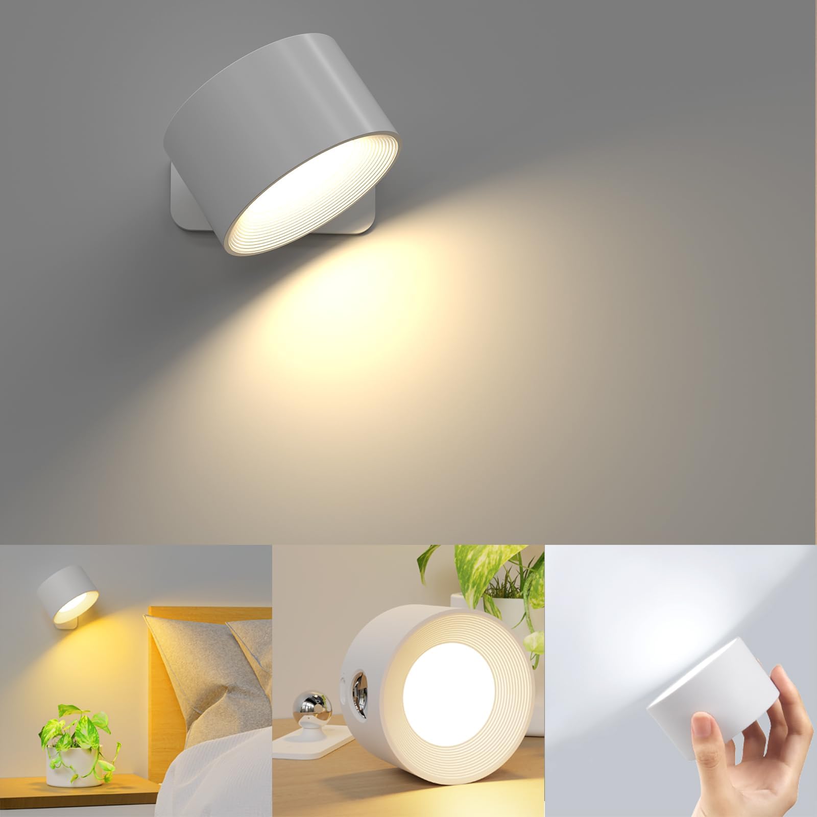 Mexllex LED Wandleuchte Innen, 3 Helligkeitsstufen 3 Farbmodi, 360 ...